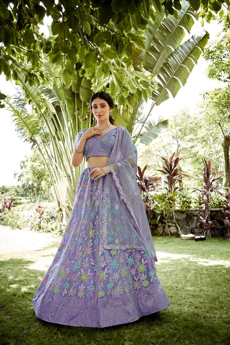 Buy Light Purple Sequence with Embroidered Net Lehenga Online - KARMAPLACE