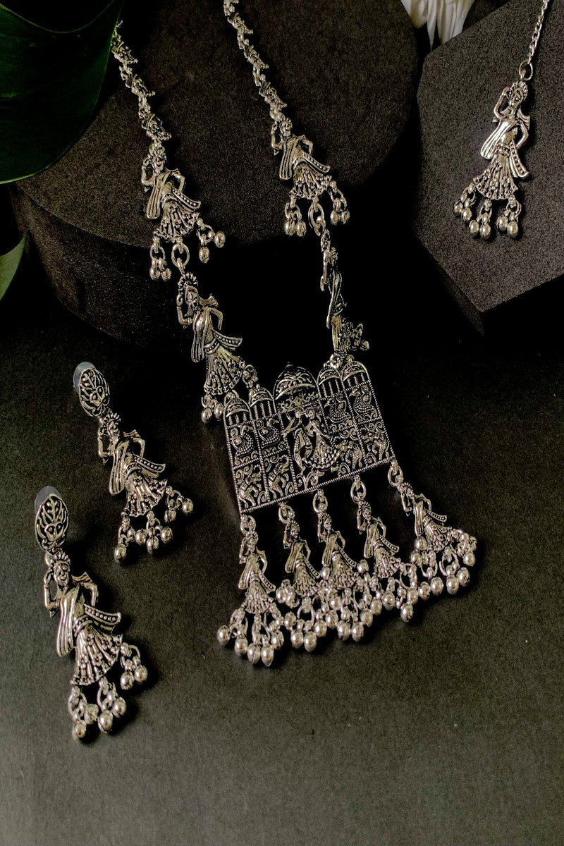 Buy Silver Oxidised Inspired by Garba With Peacock and Elephant Design ...