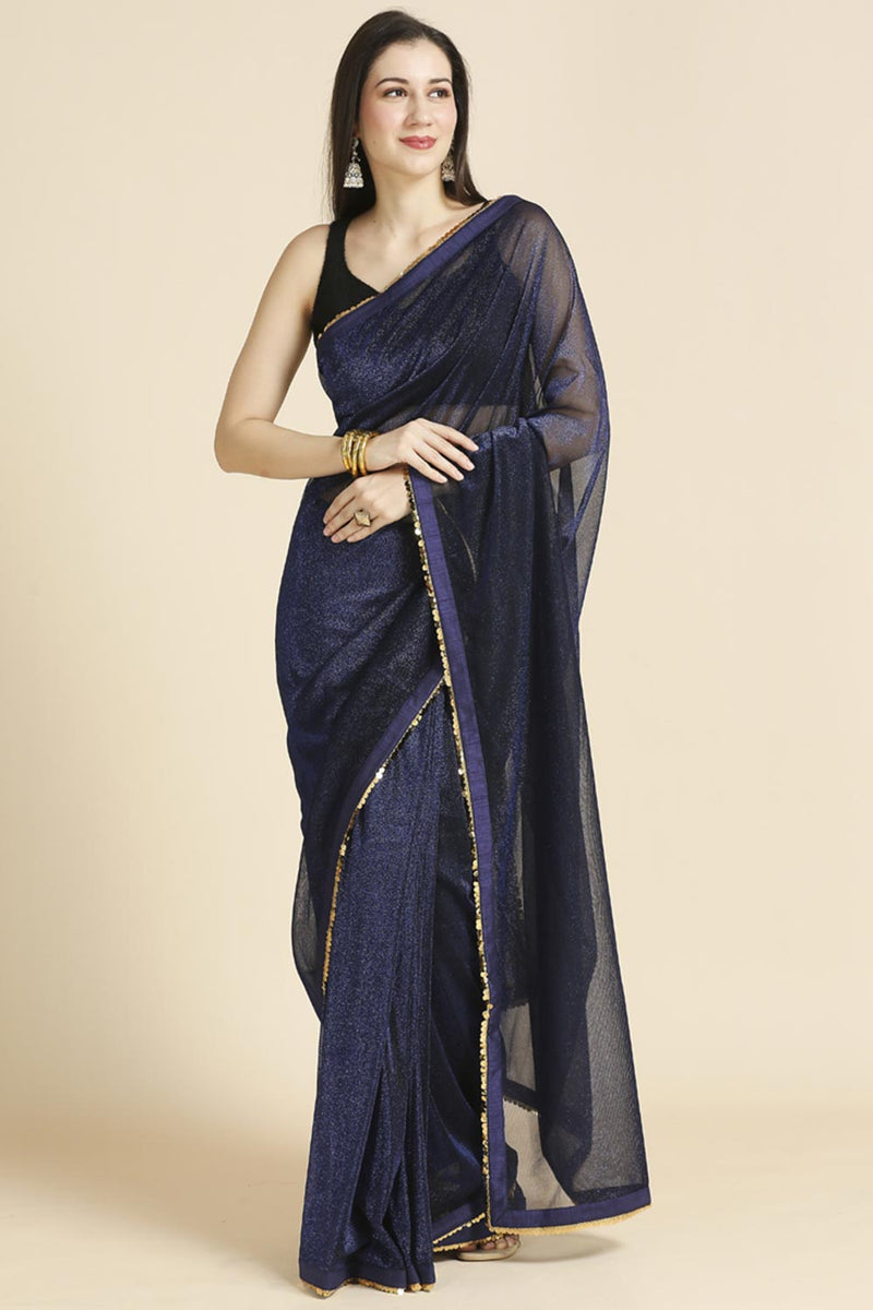 Buy Royal Blue Fancy Fabric Sequins Work Party Wear Designer Saree ...