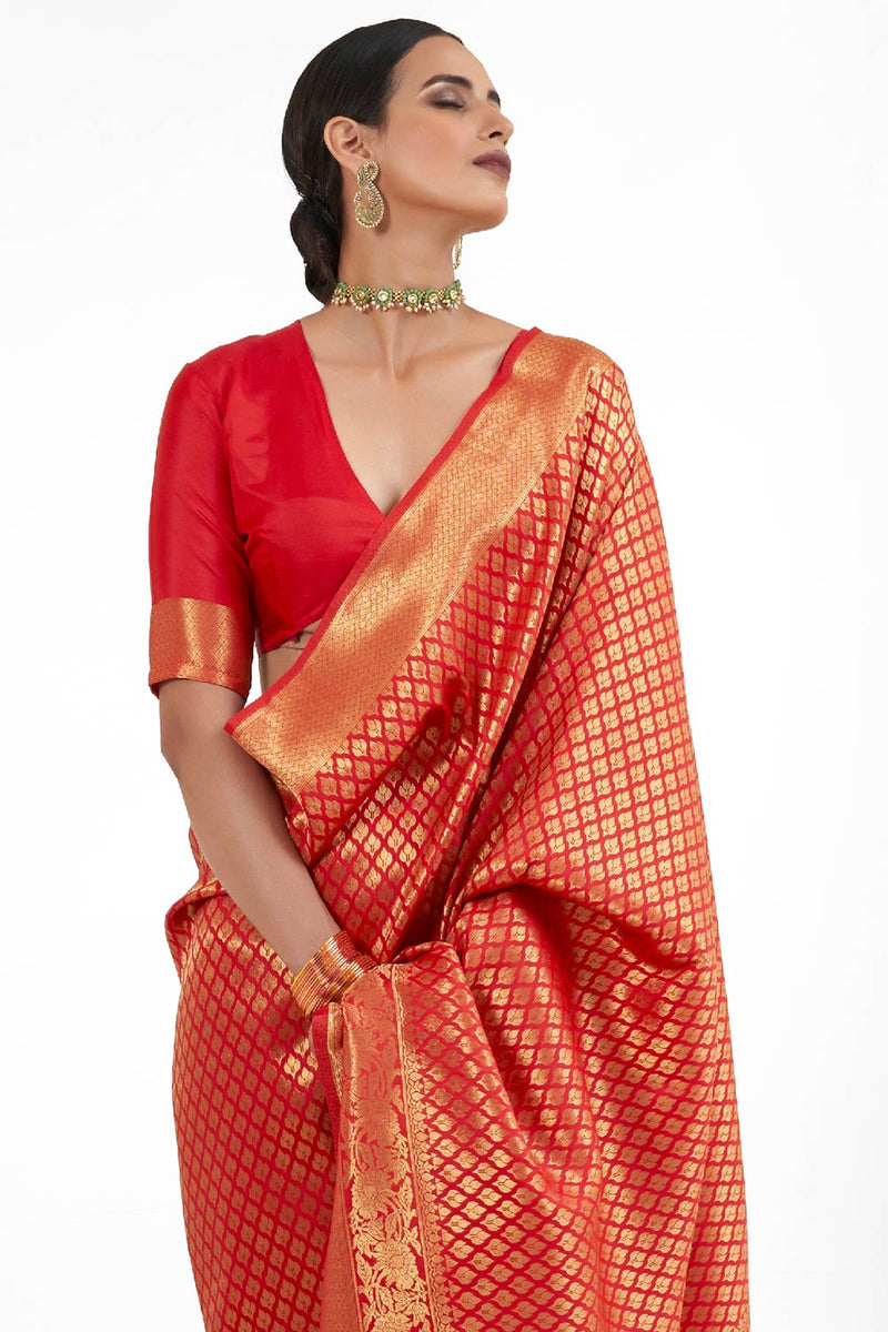 Buy Deep Orange Silk Saree Online - KARMAPLACE – Karmaplace