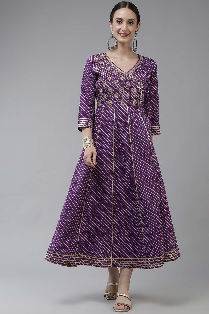Buy Purple Pure Cotton EmbroideredAnd Bijia Lace And Mirror And Gotta ...