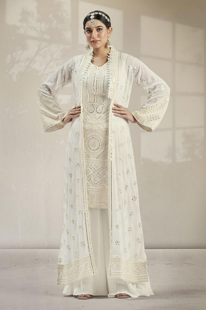 Buy Malta White Georgette Sequin Embroidery Sharara Suit Set Online ...