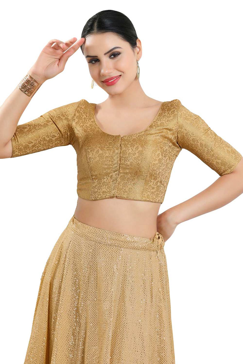 Buy Buy Women's Gold Jacquard Readymade Saree Blouse Online - (SSB4620 ...